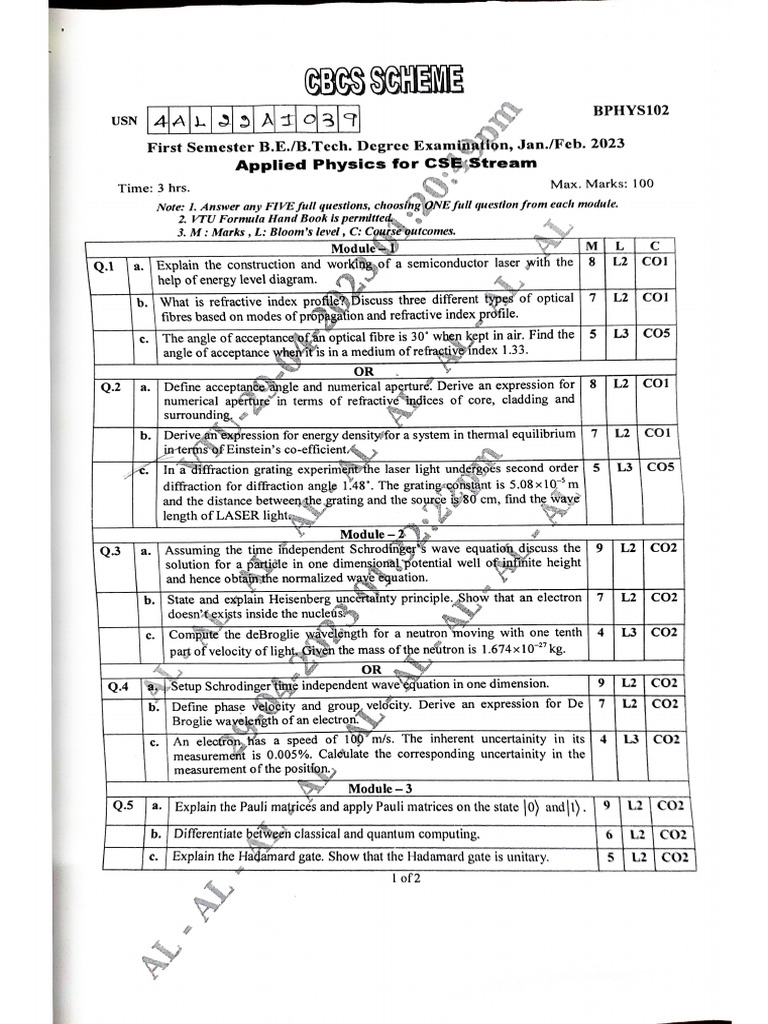 Jan 2023 Phy Vtu QP | PDF