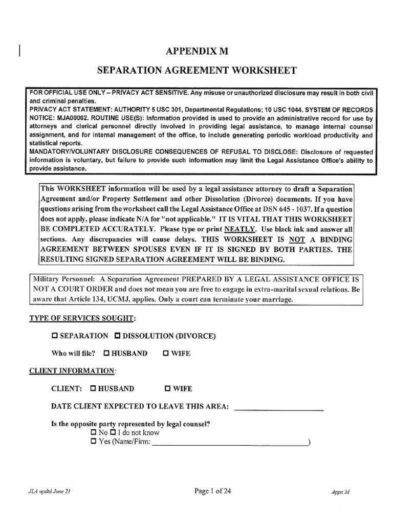 Separation Worksheet | PDF