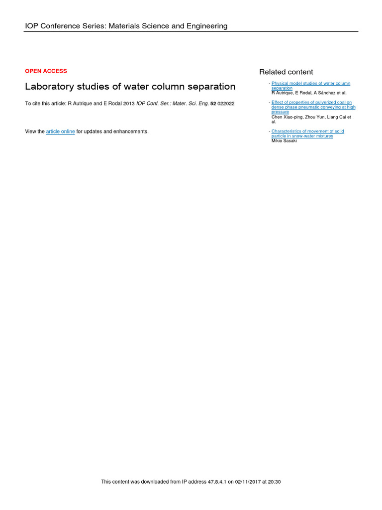 Autrique 2013 IOP Conf. Ser.: Mater. Sci. Eng. 52 022022 | PDF | Pump ...