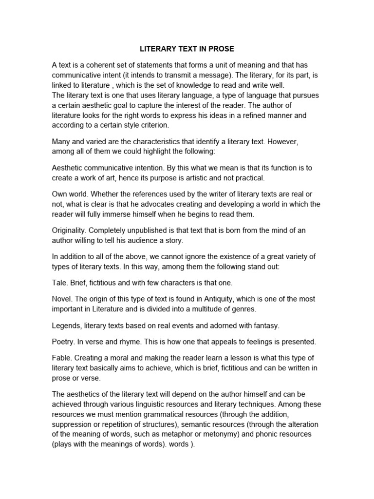 Literary Text in Prose | PDF | Poetry | Narrative