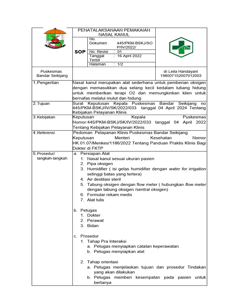 SOP NASAL KANUL Diagram | PDF