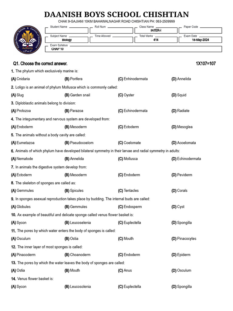 Chapter 10 Kingdom Animalia | PDF | Sponge | Zoology