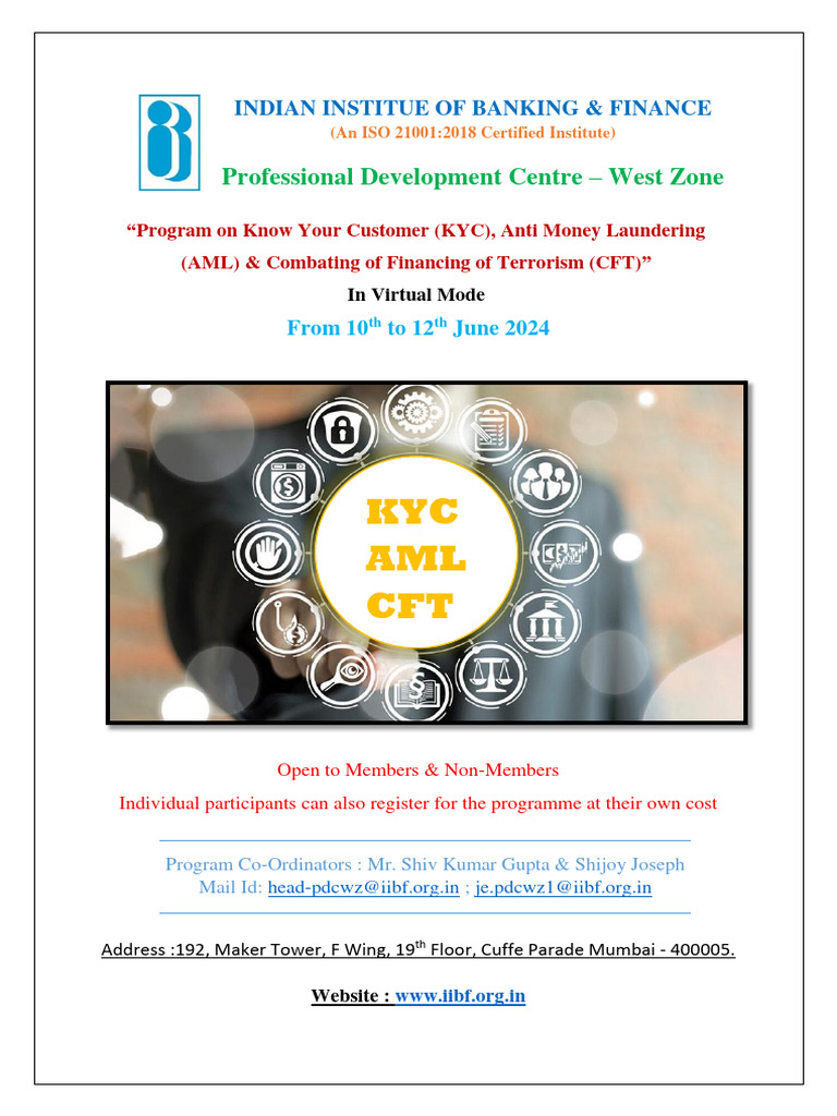 Program On KYC AML CFT From 10 To 12 June24 | Download Free PDF | Terrorism Financing | Business
