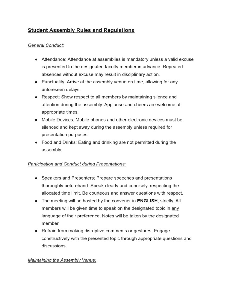 Student Assembly Rules and Conduct | PDF | Career & Growth | Self ...