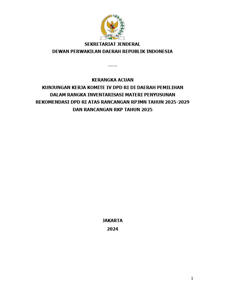 TOR Reses - Inventarisasi Materi RPJMN Dan RKP 8 April 2024 | PDF ...