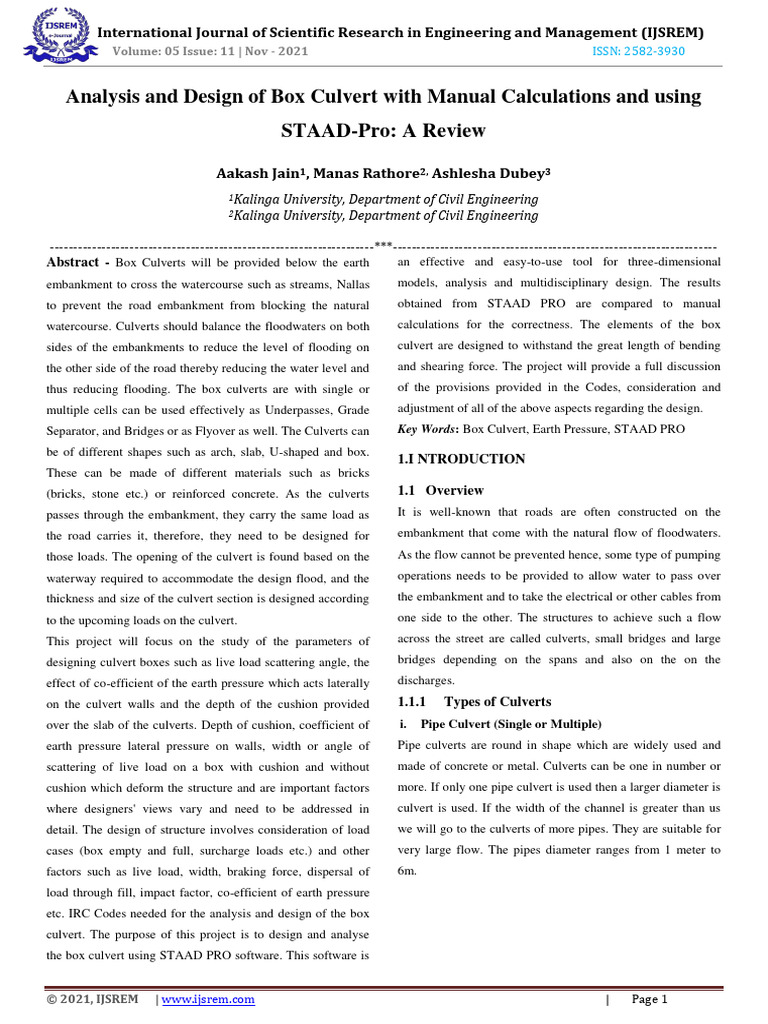 Analysis and Design of Box Culvert With | PDF | Bending | Bridge