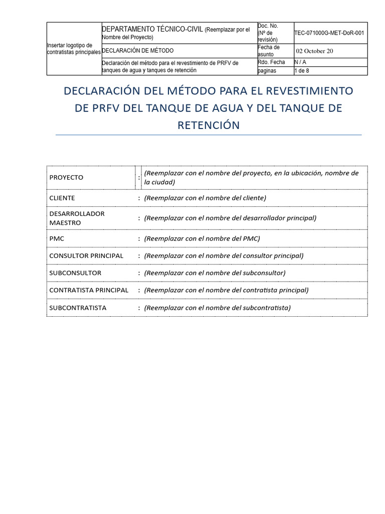 Revestimiento de PRFV de Tanques de Agua | PDF | Fibra de vidrio