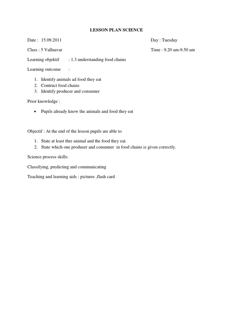 Lesson Plan Science (Food Chain) | PDF | Self-Improvement | Wellness