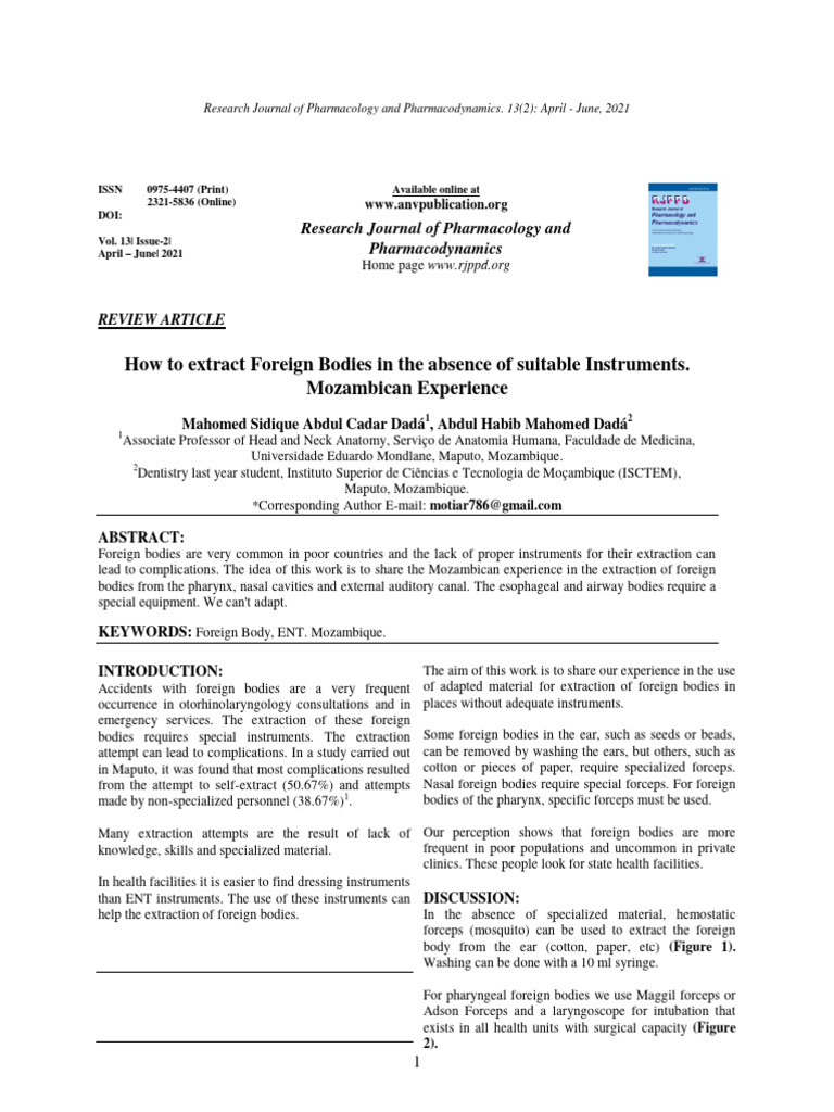 Mozambican Methods for Foreign Body Extraction | PDF | Medicine ...