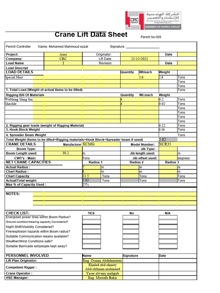 8 - Crane Lifting Data Sheet Updated 09 | Download Free PDF | Crane ...
