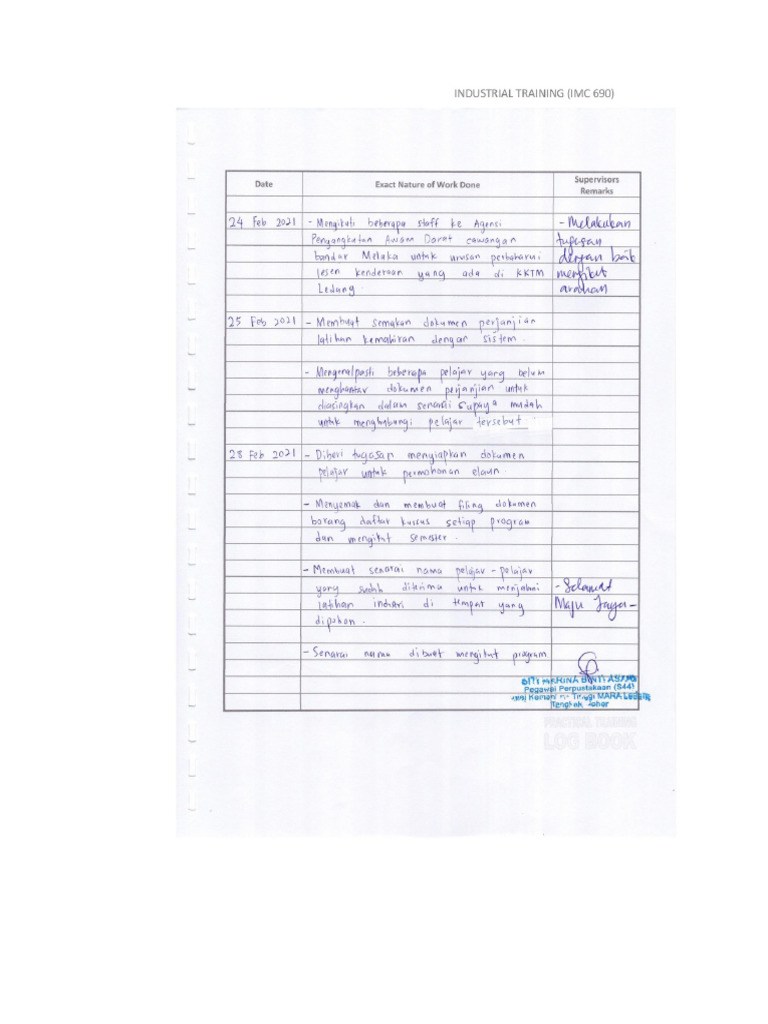 Industrial Training Report Example (SITI NADIAH NABILAH BT MD ISHAK ...