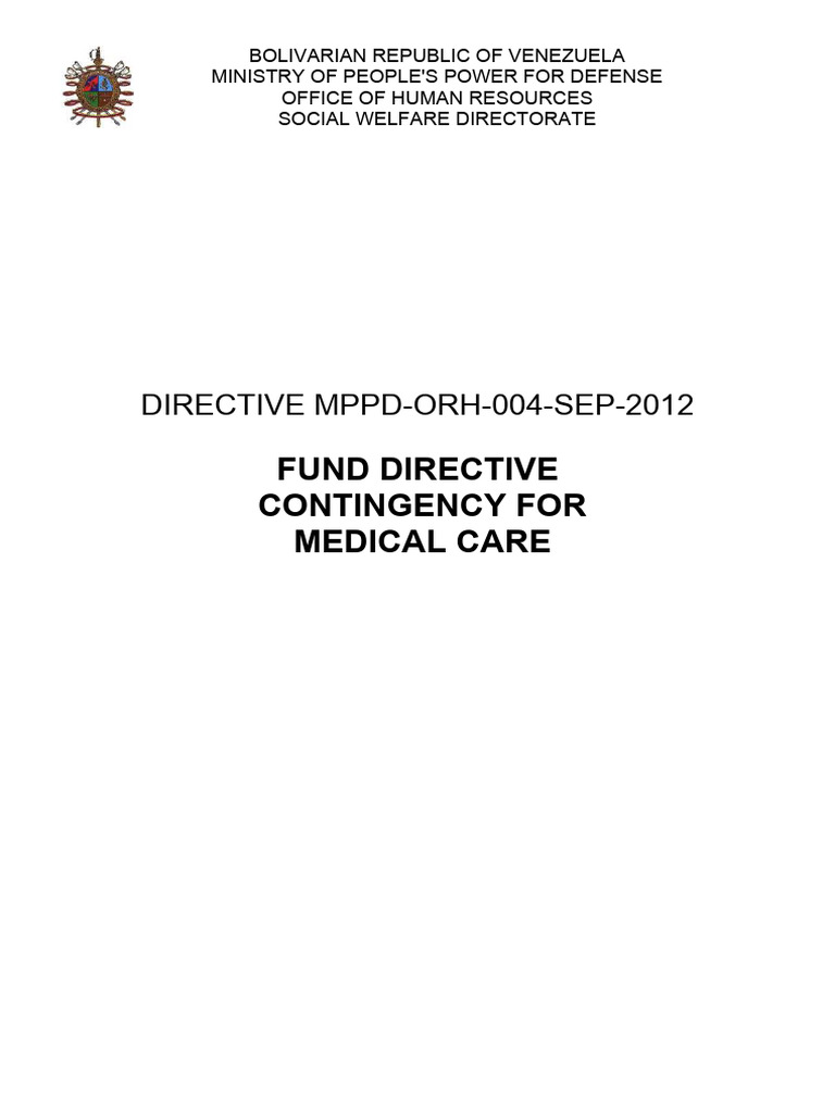 Directive Mppd-Orh-004-Sep-2012 of The Contingency Fund For Medical ...