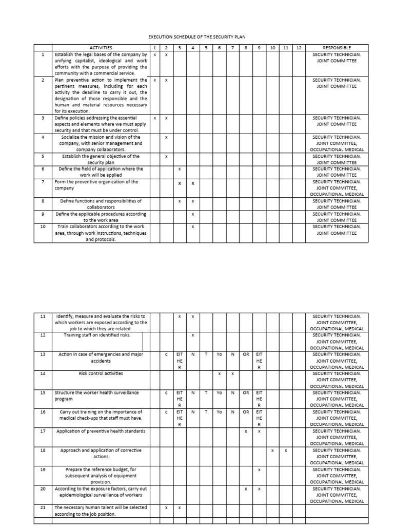 Security Plan Execution Schedule | PDF | Risk | Securities