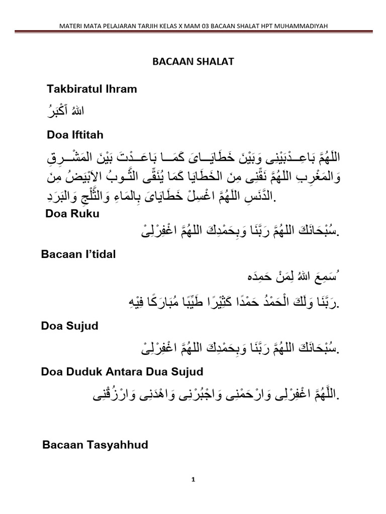Bacaan Shalat Fardu HPT Muhammadiyah | PDF