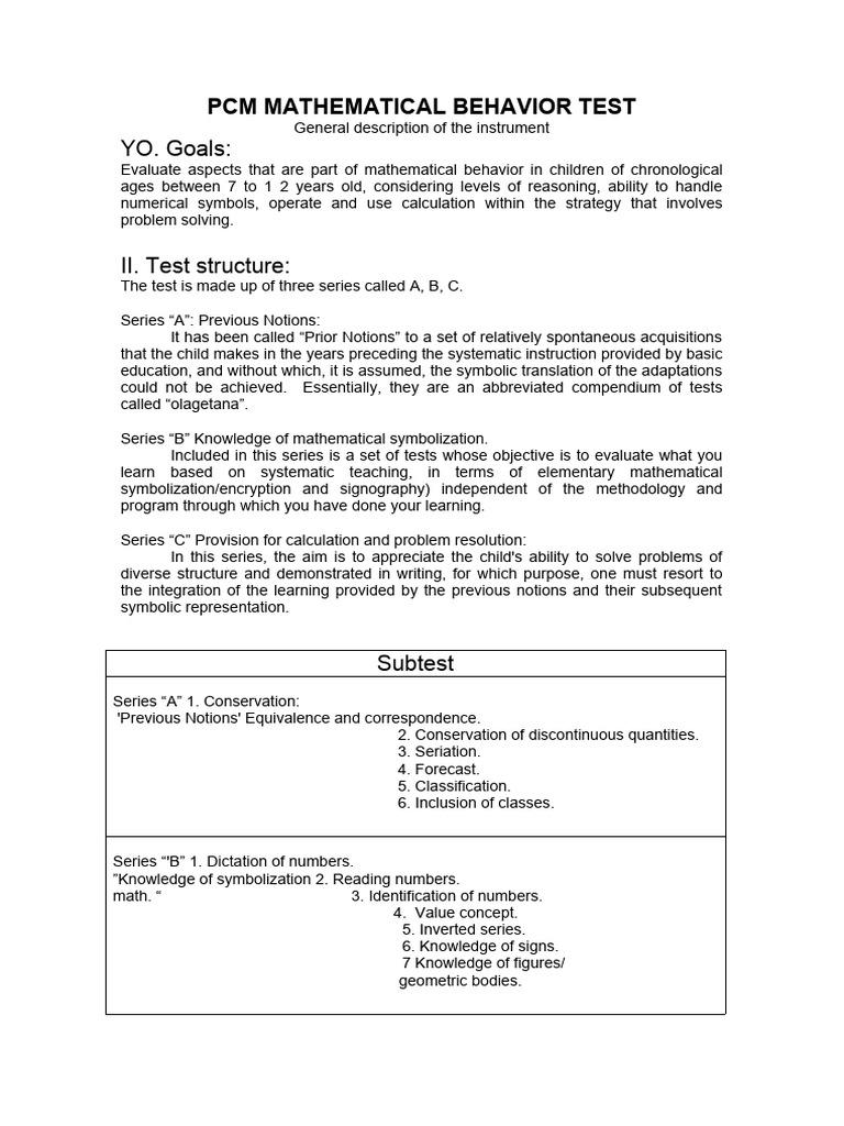Mathematical Behavior Test | PDF | Shape | Mathematics