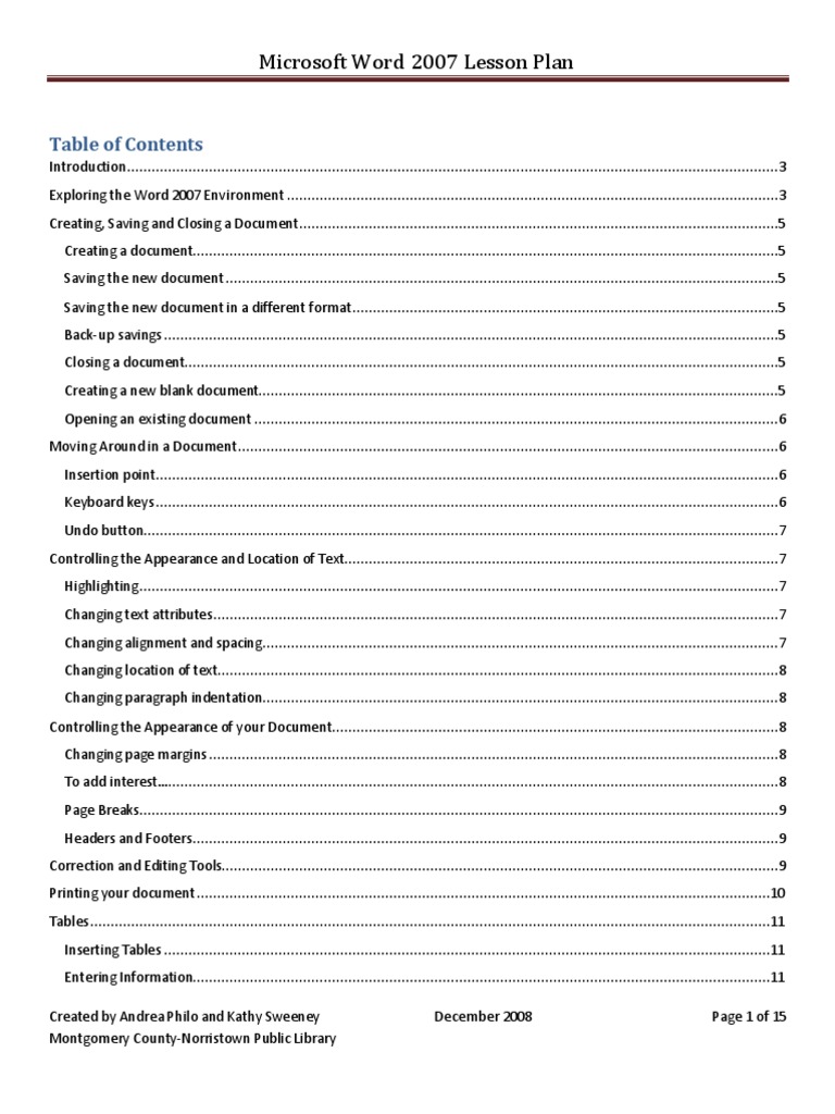 Microsoft Word 2007 Lesson Plan | PDF | Microsoft Word | Point And Click