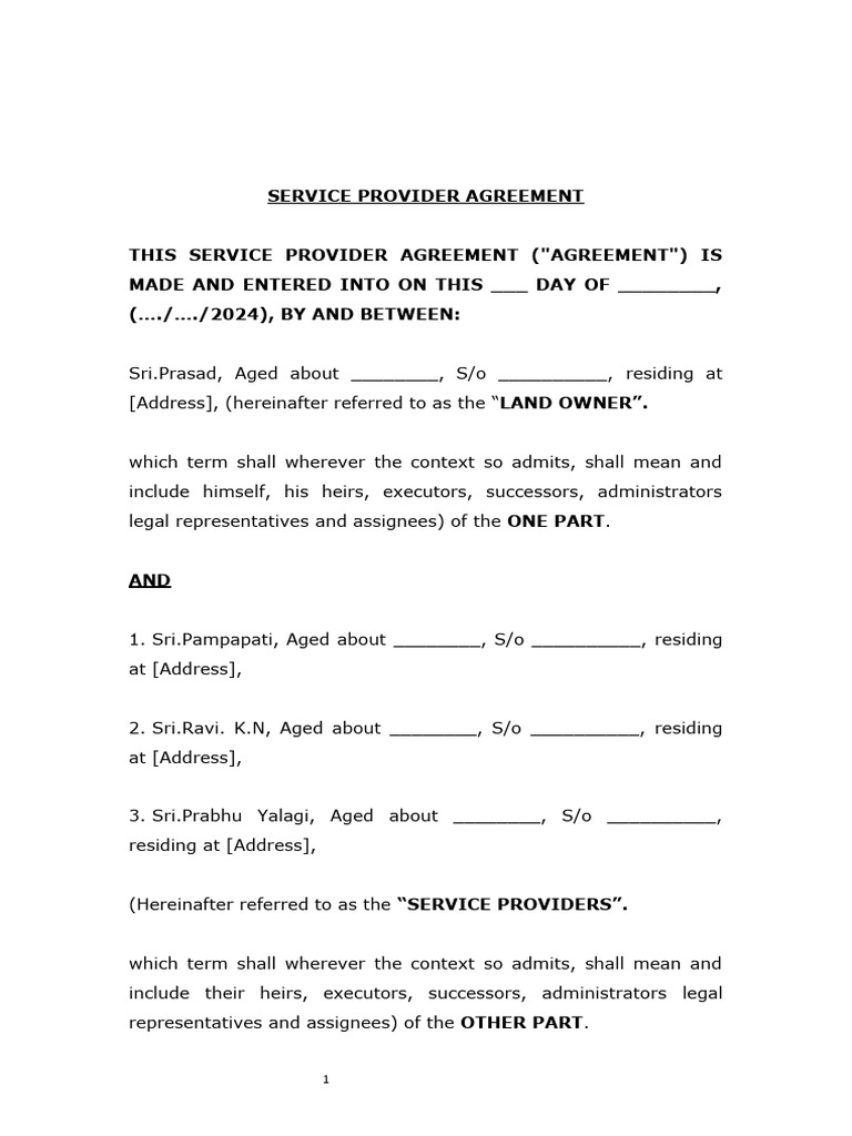 SERVICE PROVIDER AGREEMENT.-prasad-04-06-2024 | PDF | Indemnity ...