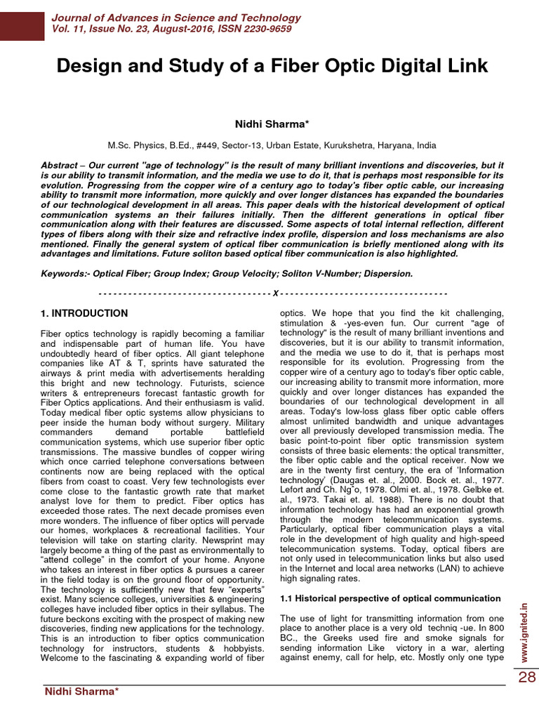 Design and Study of A Fiber Optic Digital Link: Nidhi Sharma | PDF ...