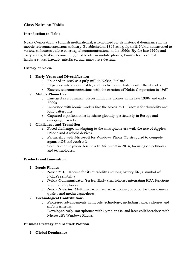 Class Note On Nokia | PDF | Nokia | Smartphone