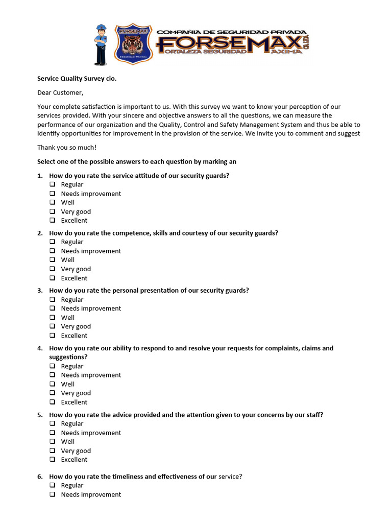 Service Quality Survey | PDF | Social Psychology | Business