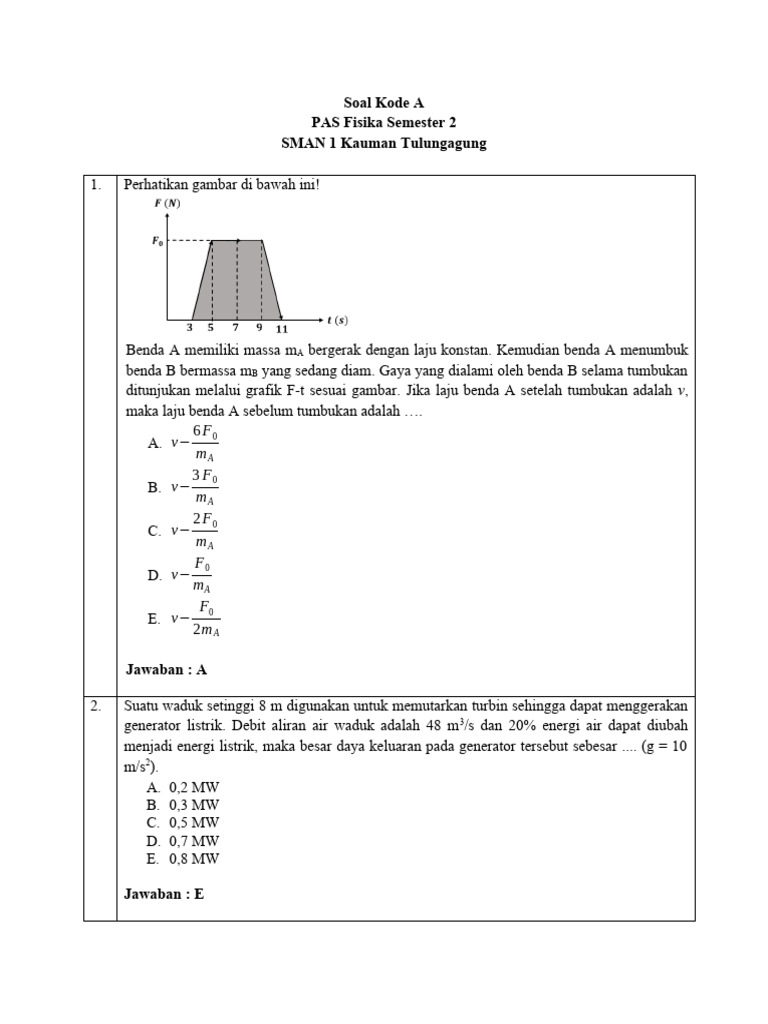 Soal PAS Fisika Kelas XI 2023-2024 Kode A | PDF