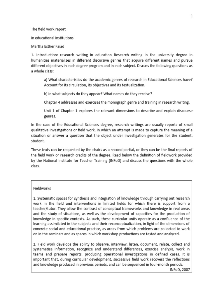 The Field Work Report | PDF | Qualitative Research | Methodology