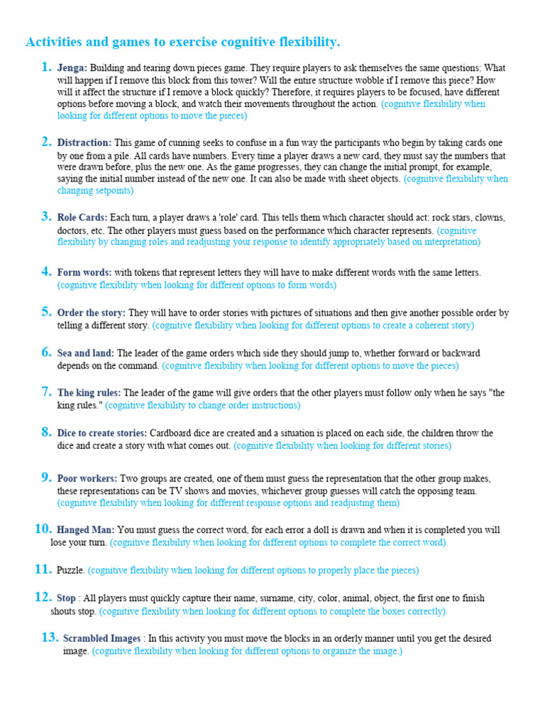 Activities and Games To Exercise Cognitive Flexibility | PDF ...