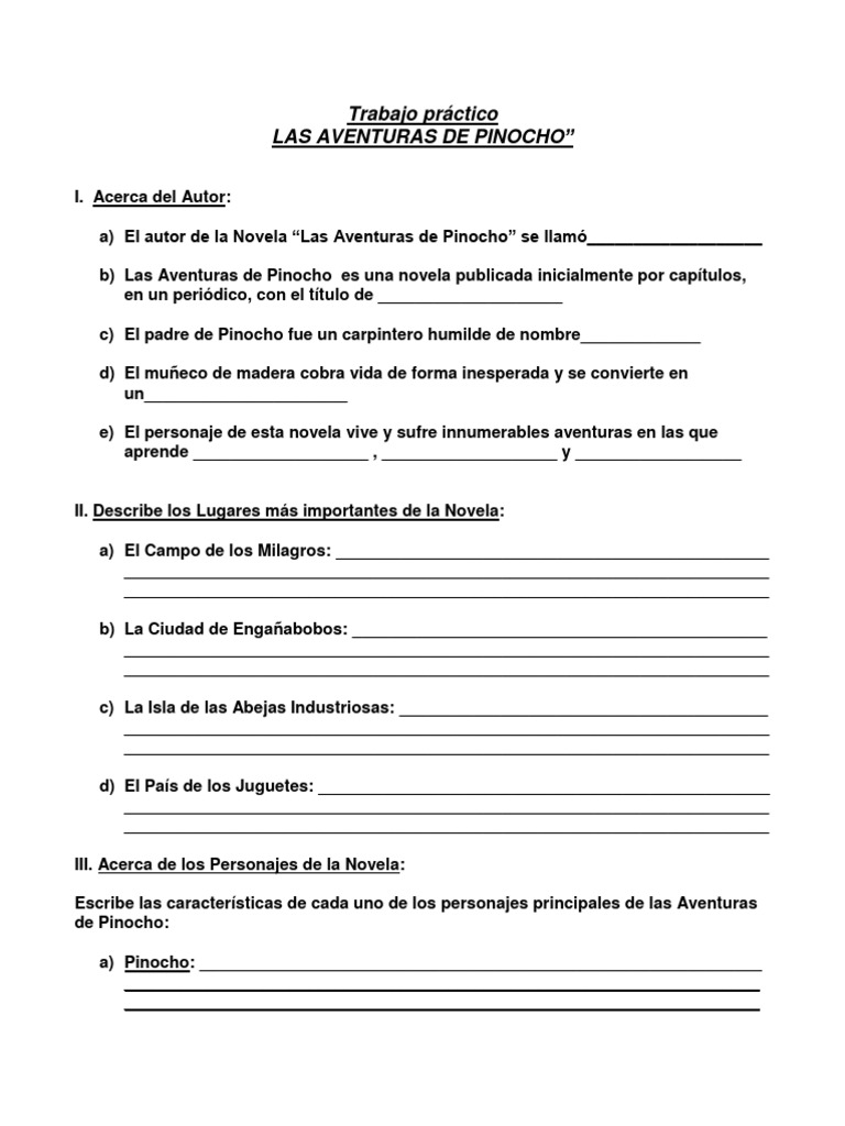 AVENTURAS-DE-PINOCHO trabajo practico | Descargar gratis PDF | Pinocho