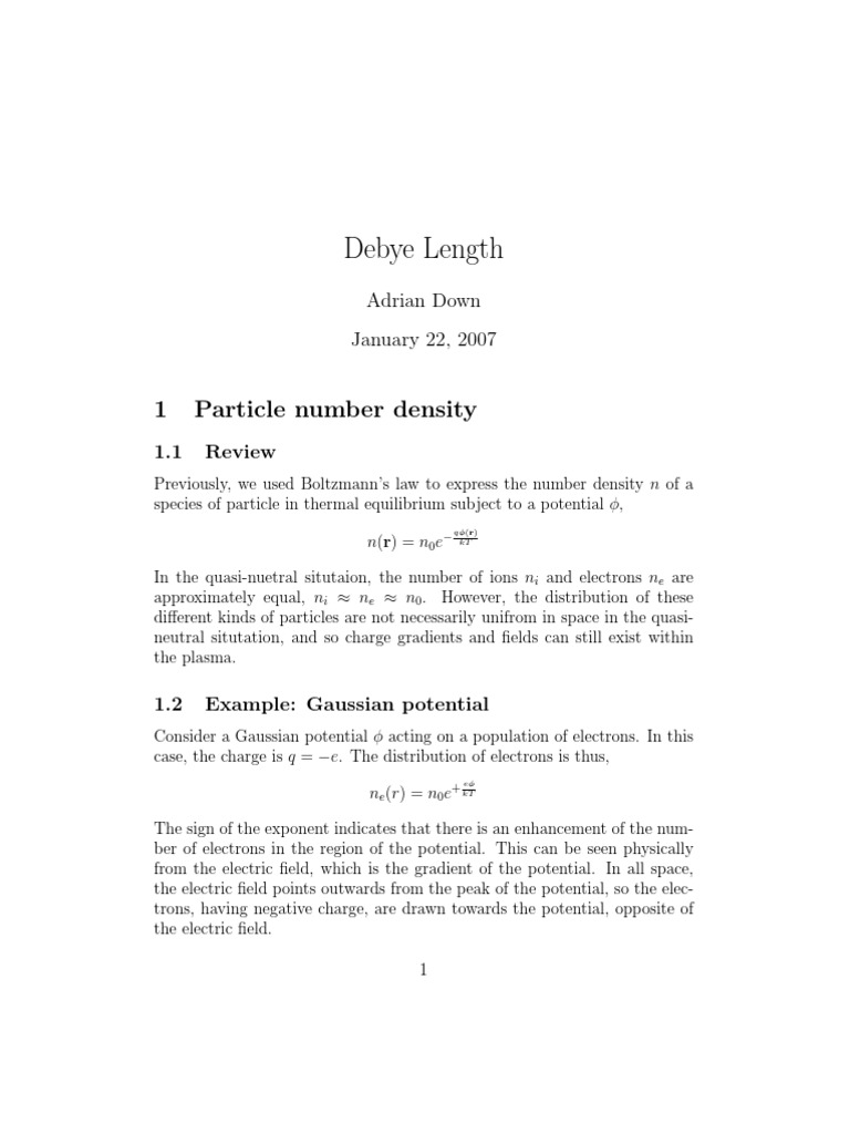 Derivation and de Nition of The Debye Length | Download Free PDF ...
