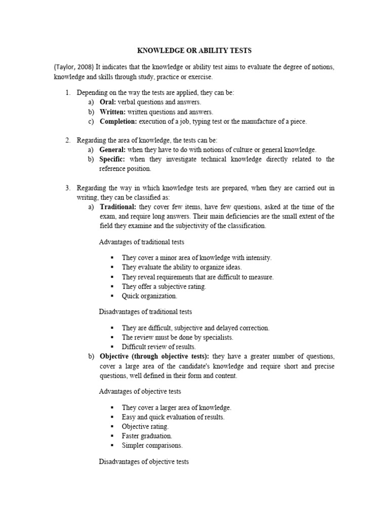 Knowledge or Ability Tests | PDF | Knowledge | Cognitive Science