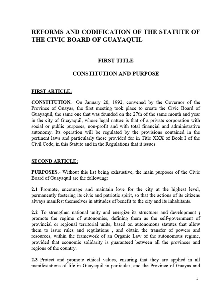 Guayaquil Civic Board Statute Overview | PDF | United Nations General ...