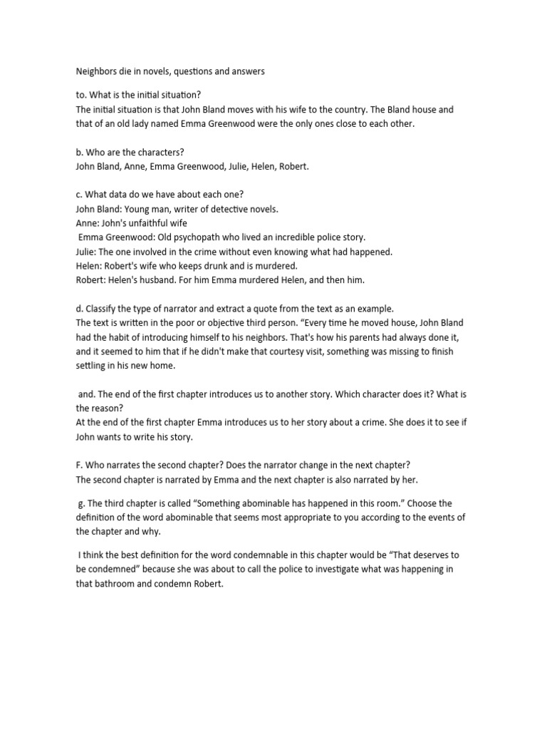 The Neighbors Die On The Novels | PDF | Emma (Novel) | Narration