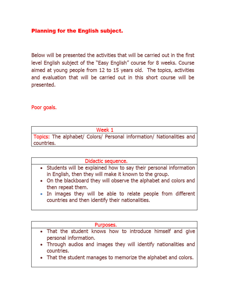 Planning of The English Subject. | PDF | English Language | Curriculum