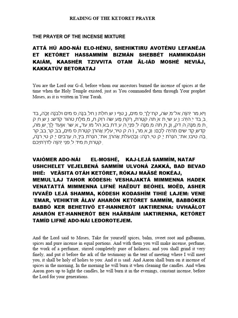 Ketoret Prayer: Hebrew and Spanish Guide | PDF | Temple In Jerusalem ...