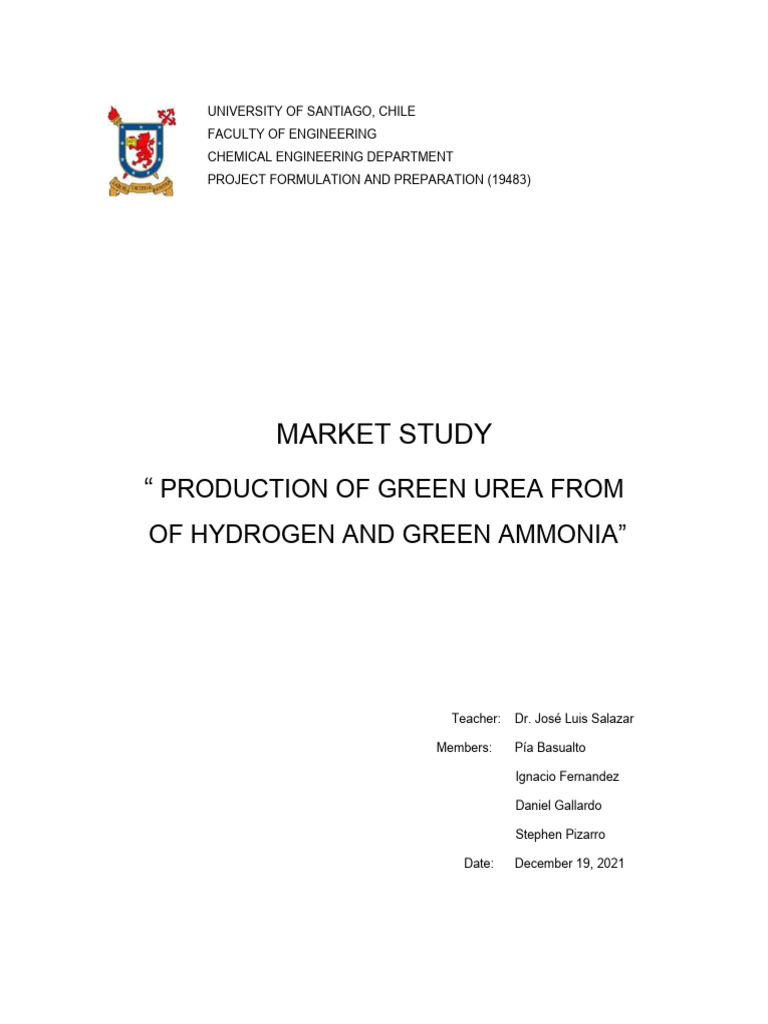 Market Study "Production of Green Urea From Hydrogen and Green Ammonia ...