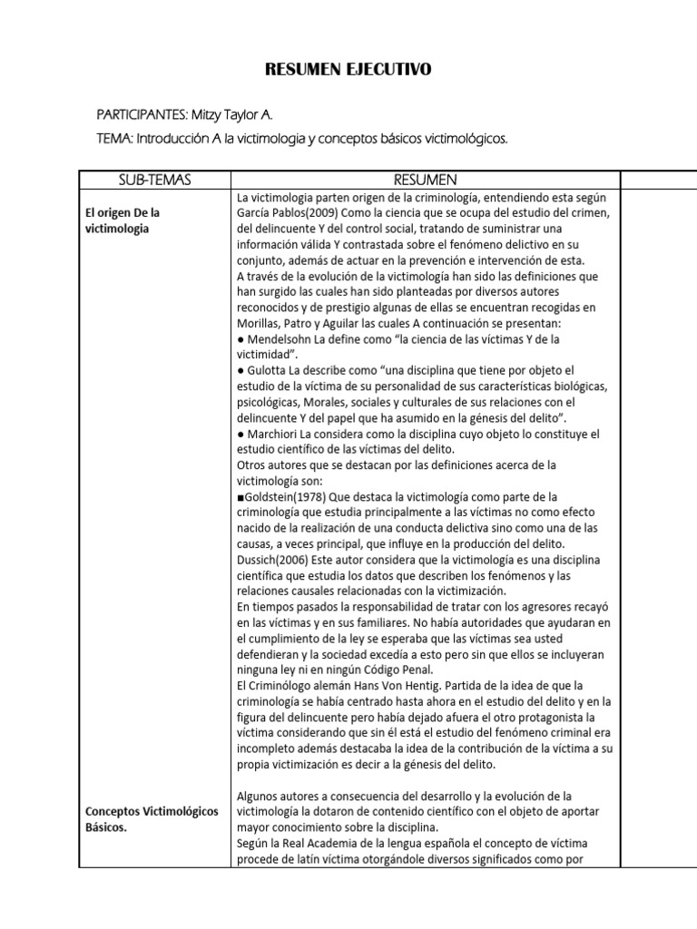 Resumen 1 | PDF | Victimologia | Criminología