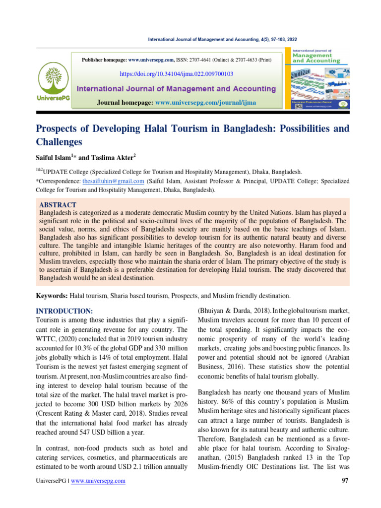 Prospects of Developing Halal Tourism in Bangladesh - Possibilities and Challenges | PDF ...