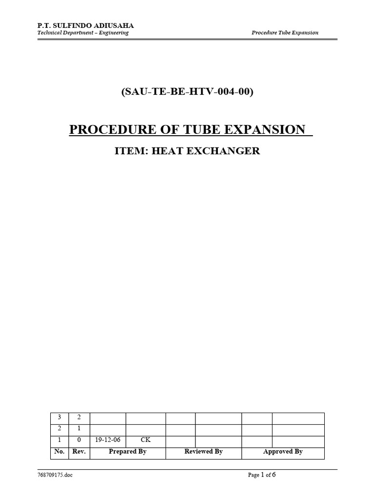 Procedure Tube expansion-BHTV008 | PDF | Pipe (Fluid Conveyance ...