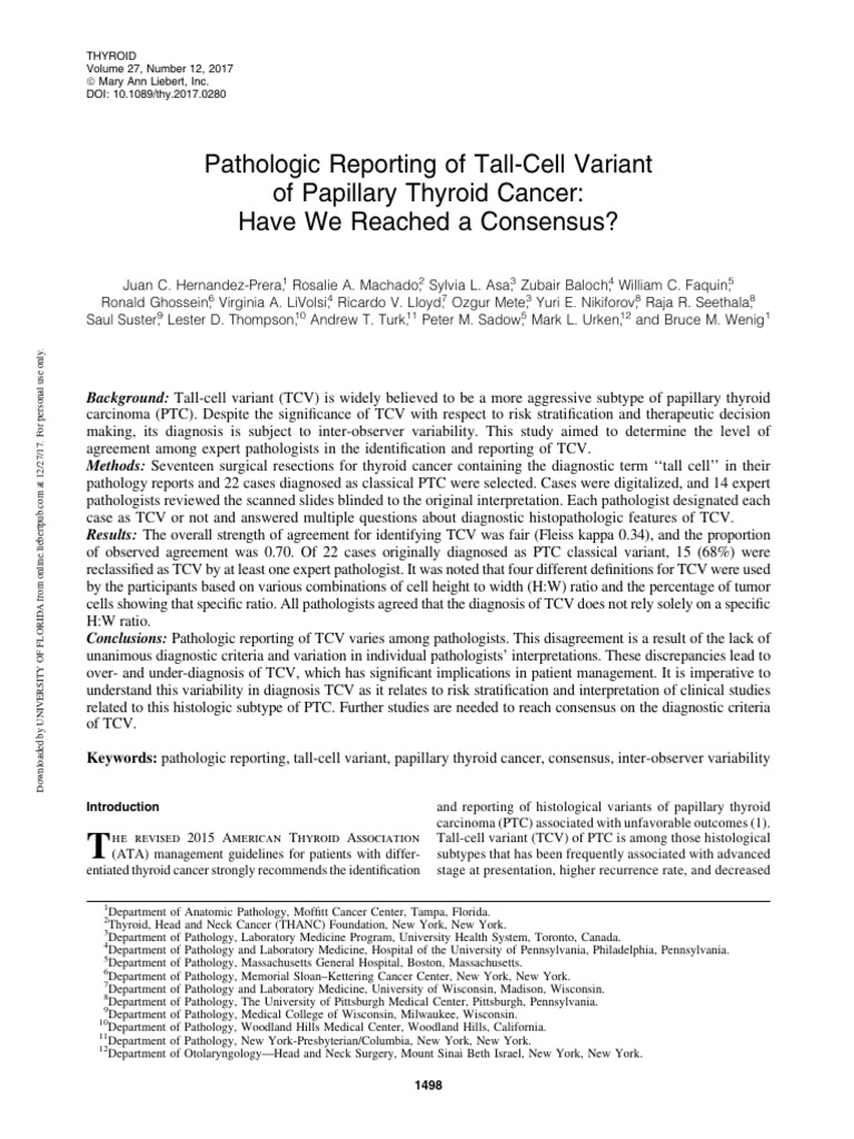 Thyroid-2017-10 - Pathologic Reporting of Tall-Cell Variant of ...