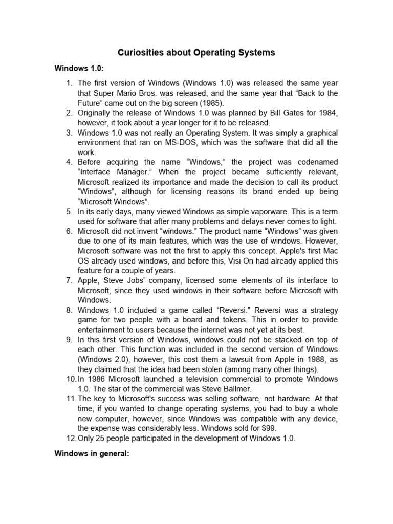 Curiosities About Operating Systems | Download Free PDF | Microsoft Windows | Operating System