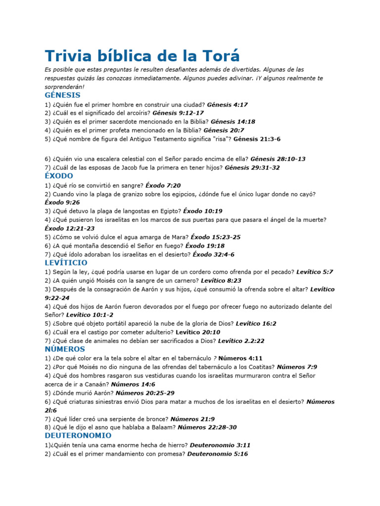 Trivia Bíblica de La Torá | Descargar gratis PDF | Jacob | Abrahán