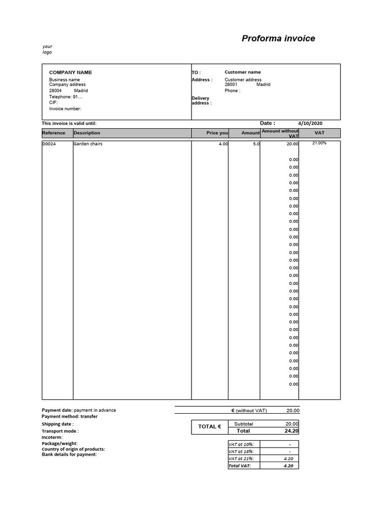 Proforma Invoice for Business Clients | PDF | Invoice | Value Added Tax