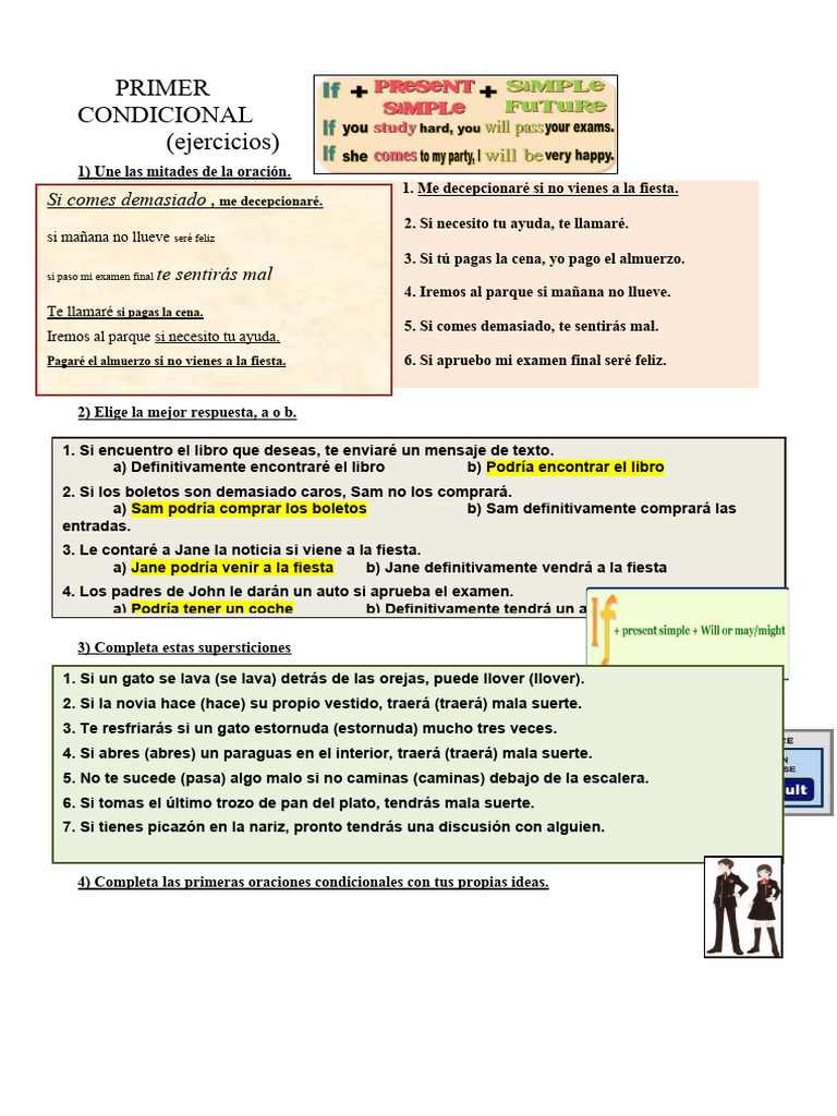 Primer Condicional (Ejercicios) : Si Comes Demasiado | PDF