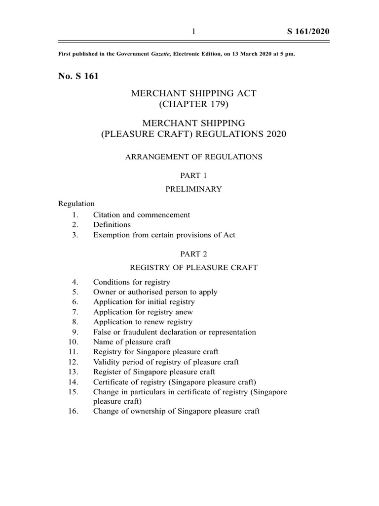 Ms (Pleasure Craft) (Amendment) Regs 2020 | PDF | Tonnage | Domain Name Registrar