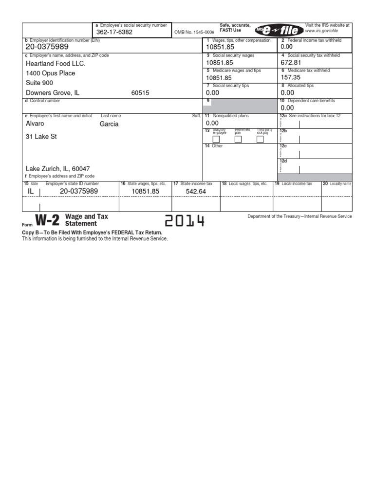 Wage and Tax Statement: OMB No. 1545-0008 Visit The IRS Website at ...