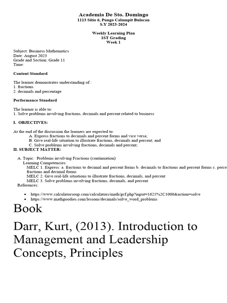 Business Math-Q1 W2 | PDF | Mathematics | Behavior Modification