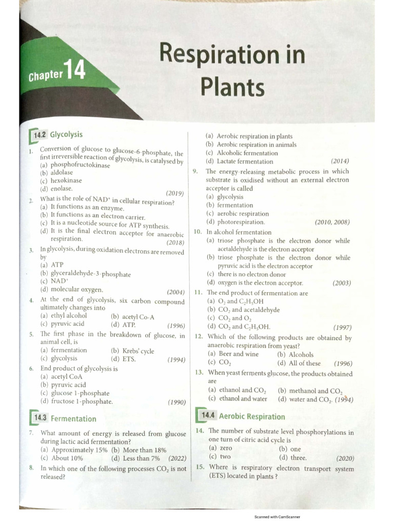 Lesson 14 - Respiration in Plants | PDF