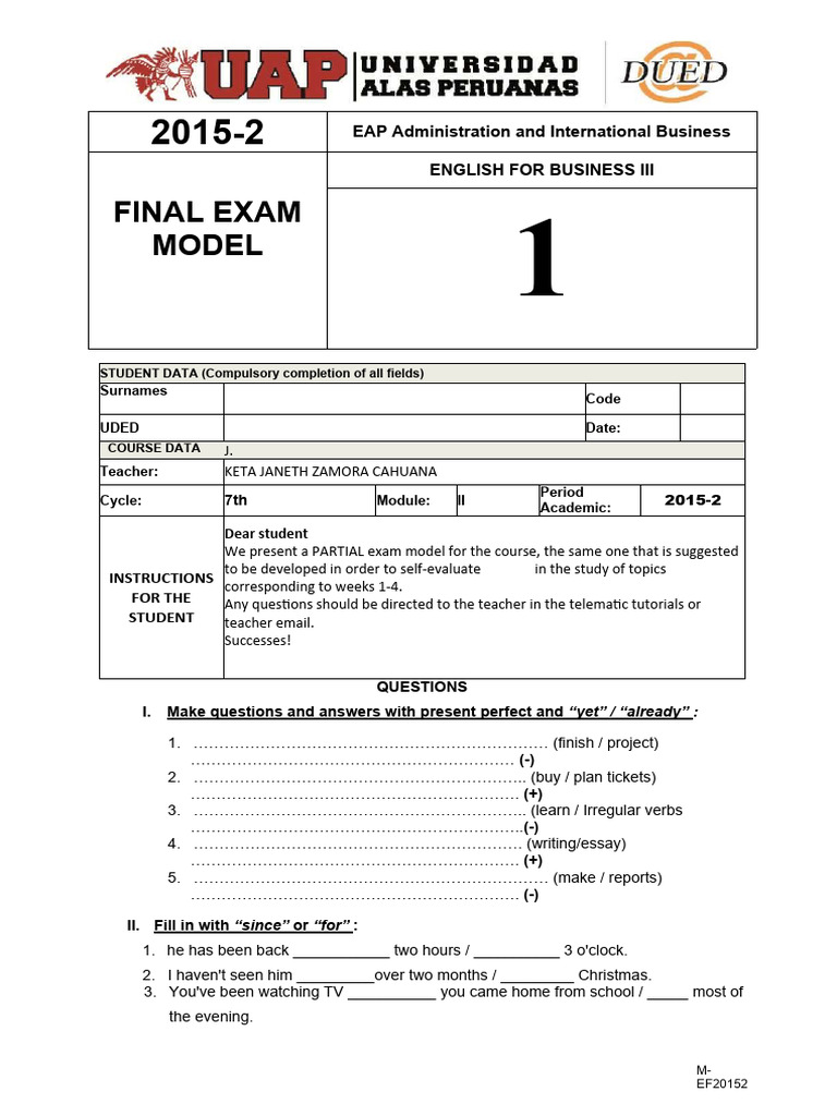 Final Exam Model-English 3 | PDF | Linguistic Morphology | Language Mechanics