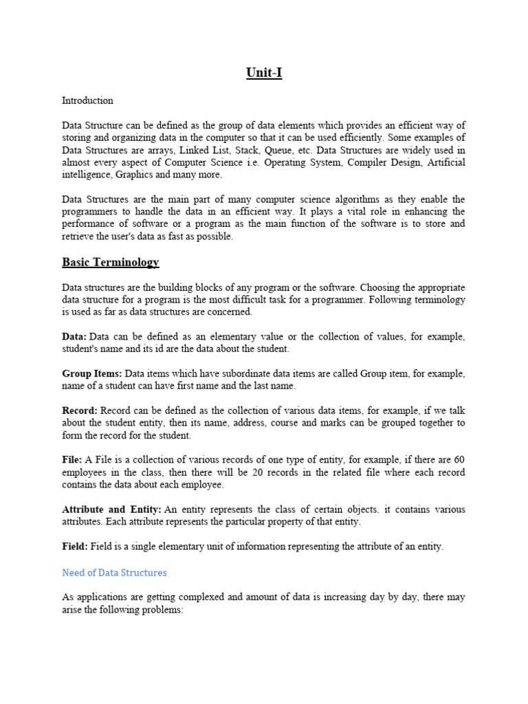 Unit-I (DS) | PDF | Queue (Abstract Data Type) | Data Type