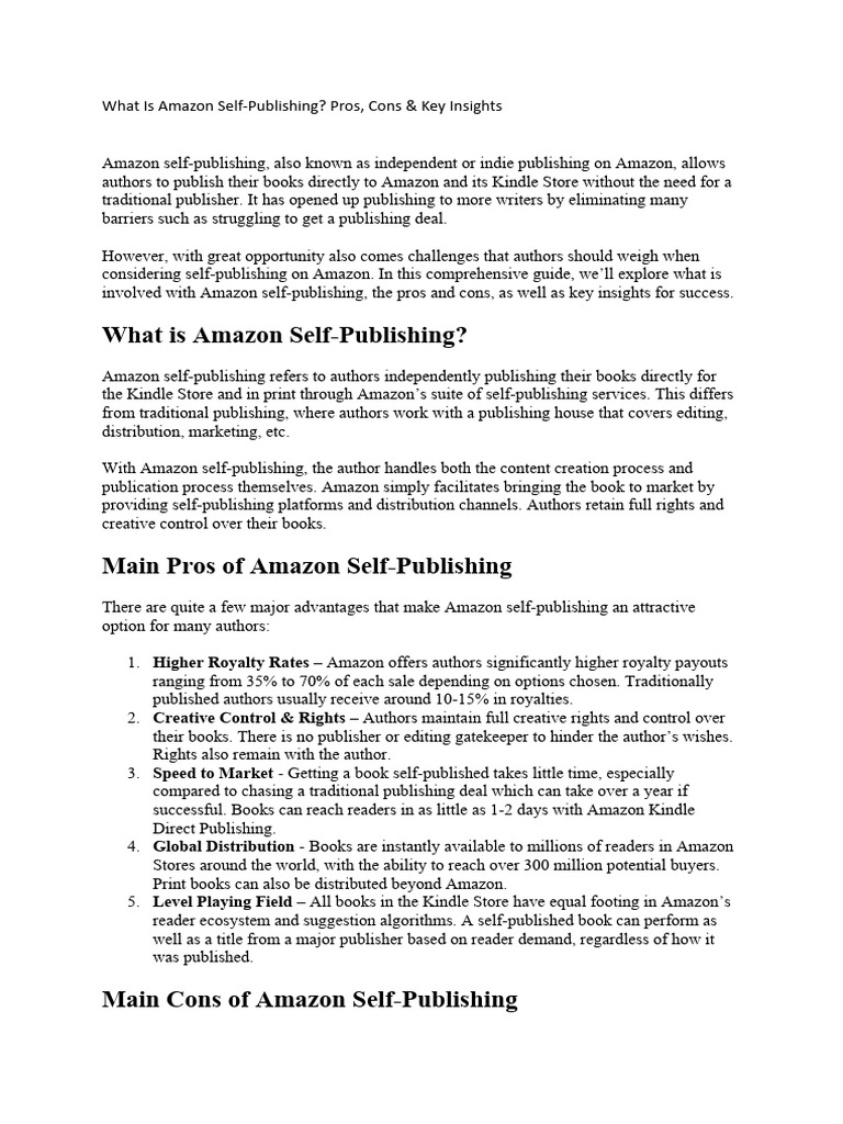 What Is Amazon Self-Publishing? Pros, Cons & Key Insights | PDF | Self ...